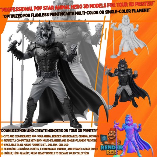🦁 Lionhearted Dark Knight Rocker Batman Concept Estatua impresa en 3D ...
