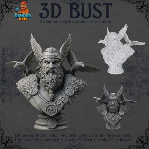 👤 Lord of the Ravens: Odin Bust – 3D Printable Norse Mythology Statue ...
