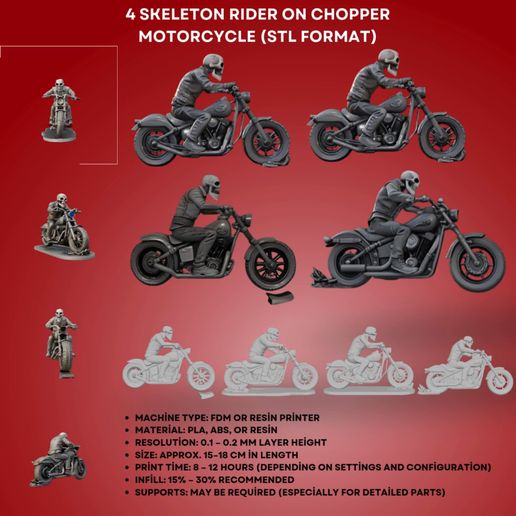 💀 Skeleton Rider on Chopper Motorcycle (STL Format)・ STL File for 3D ...