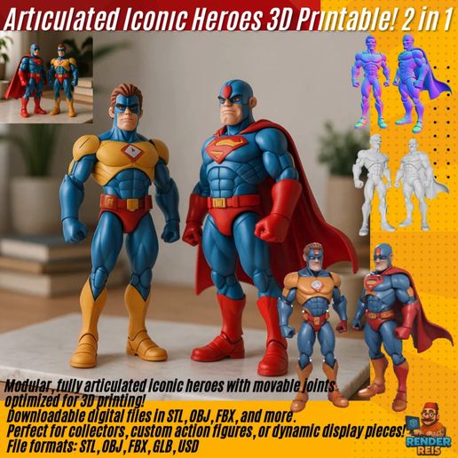 🦸 Retro Superhero Figures – 3D Printable Nostalgic Model Set・ STL File ...