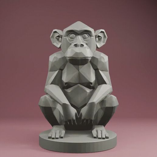🐒 Low Poly Monkey Statue with Base – 3D Printable STL File・ STL File ...