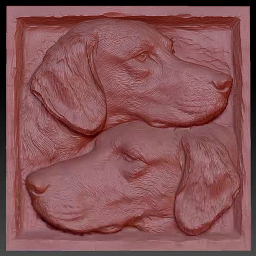 🐕 Double Hunting Dog Portrait 3D Relief STL | Wood Grain Carving Panel ...