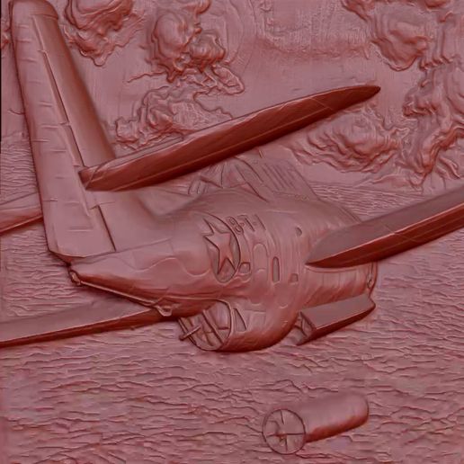 🛩️ WW2 Fighter Jet 3D Relief STL | Vintage Airplane Ocean Bombing Scene ...