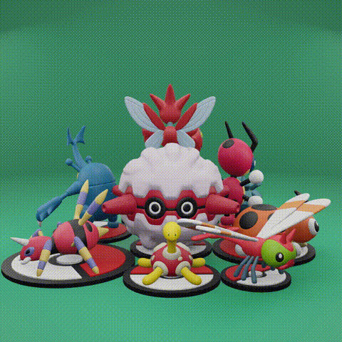 🐉 Pokemon Generation II Bug Type Pack・ STL File for 3D printing・Cults