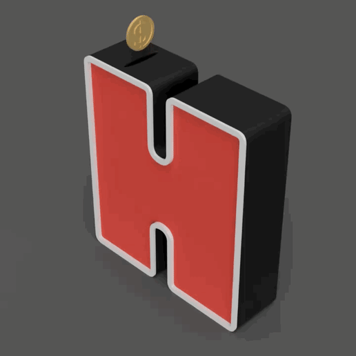 💰 3D Alphabet Letter (H) Money Bank・ STL File for 3D printing・Cults