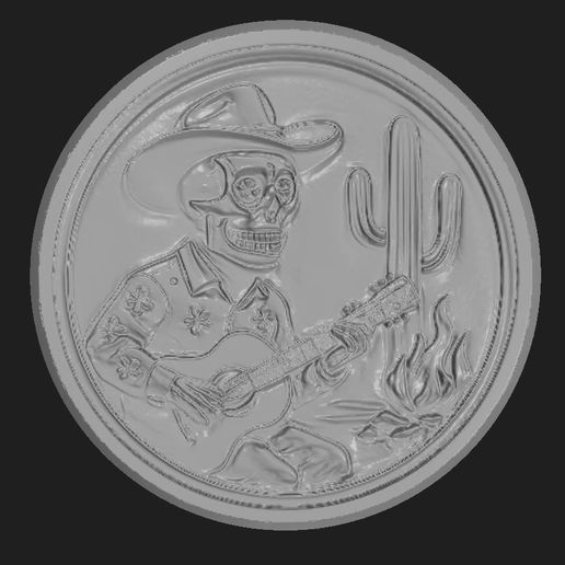 💀 sugar skull cowboy coin token wall art・ STL File for 3D printing・Cults