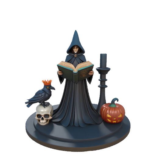 🧙‍♀️ 3241 Witch with Spell book, Skull, Raven and Pumpkin - Color 3D ...