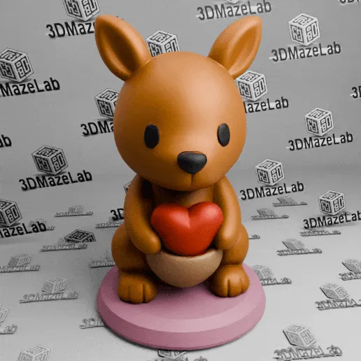 🦘 Kangaroo with heart-Cute Kangaroo with Heart・Free STL File for 3D ...