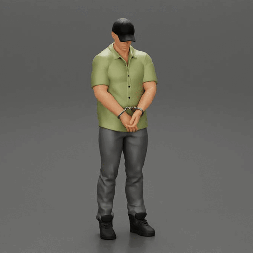 👨 handcuff man in cap standing・文件用于 3D ・Cults
