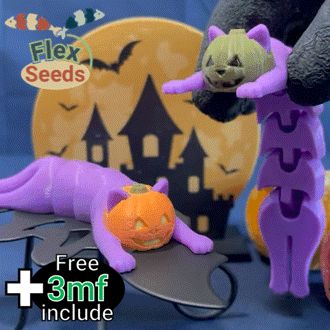 🎃 Flexi Pumpkin cat (Print-in-place)・Free STL File for 3D printing・Cults