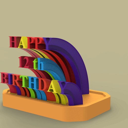 🎂 Happy 12th Birthday Rainbow Sign 3D Printable Model・ STL File for 3D ...