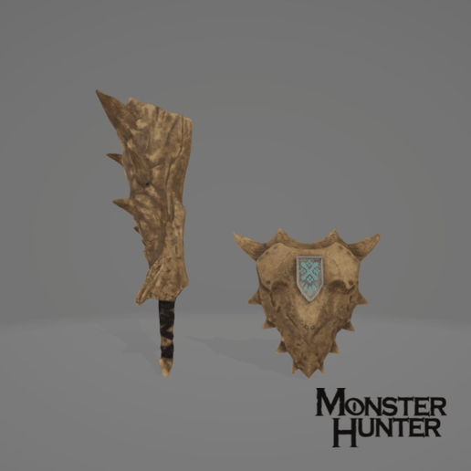 👹 MONSTER HUNTER WORLD BONE 3 SWORD AND SHIELD・ STL File for 3D ...