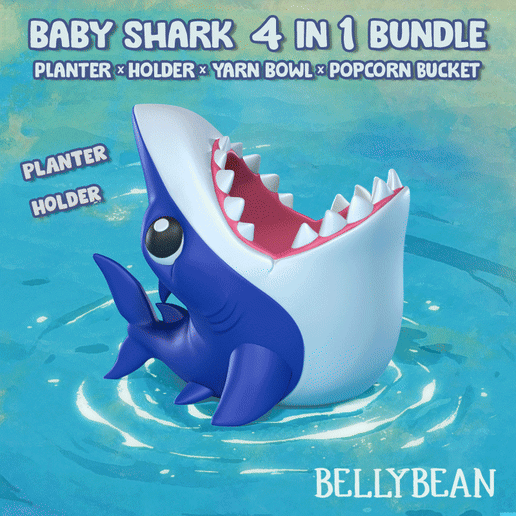 👶 Baby Shark 4 in 1 Bundle Planter Bucket Yarn Bowl Popcorn Bucket ...
