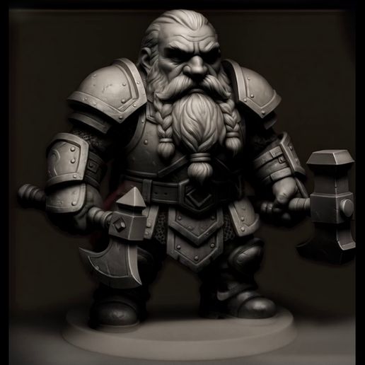 🔨 Dwarf Warrior with hammer and axe DnD character 3D printable model ...