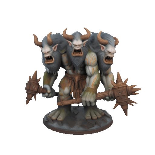 🧌 681 Three-Headed Troll - 3D-Printed Fantasy Statue with Club ...
