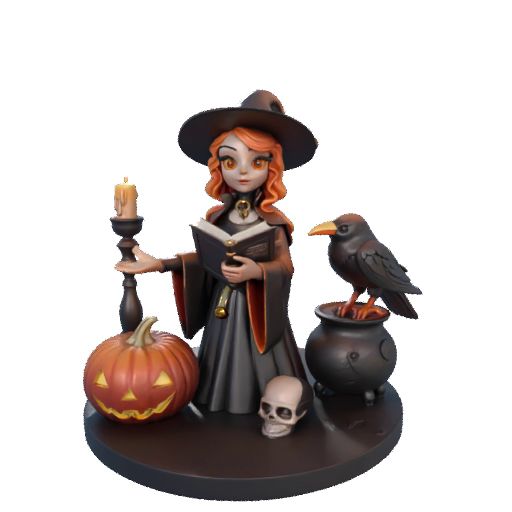 🧙‍♀️ 3123 Witch with Spell book, Skull, Raven and Pumpkin - Color 3D ...