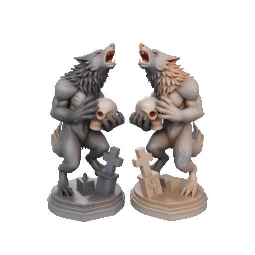 🪄 816 Ivory 2 Werewolfs Howling with Skulls - 3D Model, magic, creature ...
