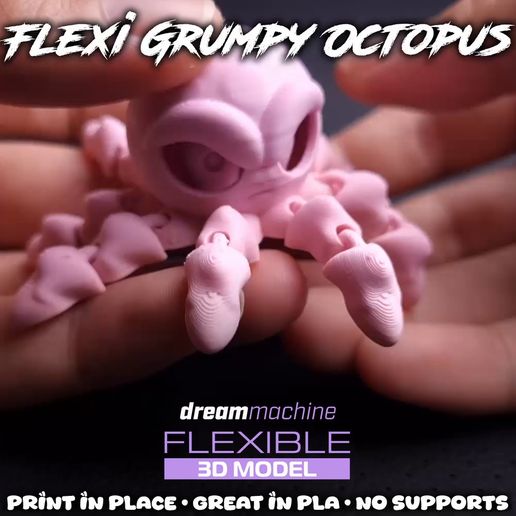 🐙 Flexi Grumpy Octopus・ STL File for 3D printing・Cults