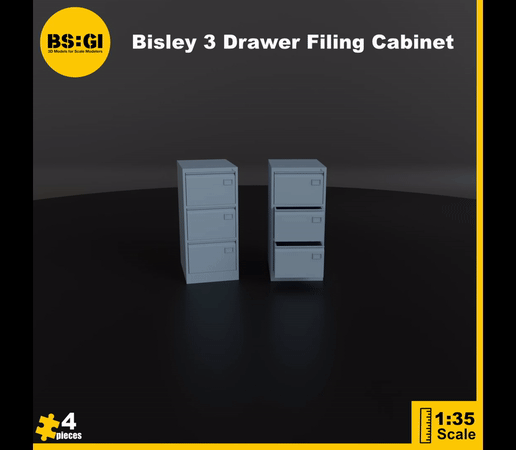 3D file Bisley 3-Drawer Filing Cabinet Metal Office Cabinet – 1:35 Diorama Accessories 🗄️ ...