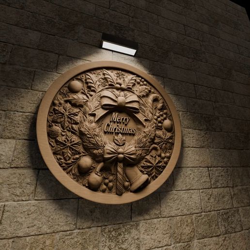 STL file 3D STL Design Merry Christmas Wreath Relief for CNC Routers ...