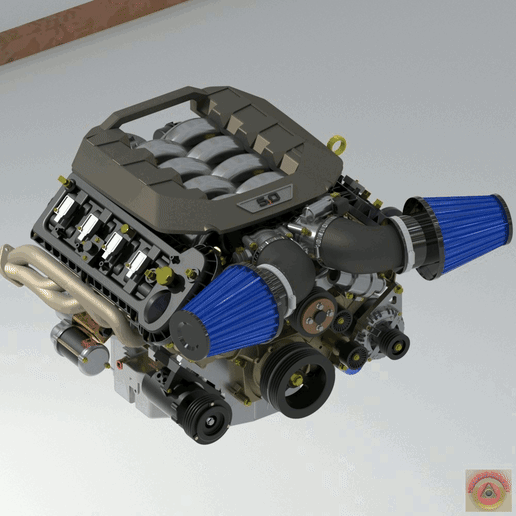 🚙 MOTOR FORD MUSTANG V8 DARK HORSE・Archivo STL para Impresión 3D・Cults