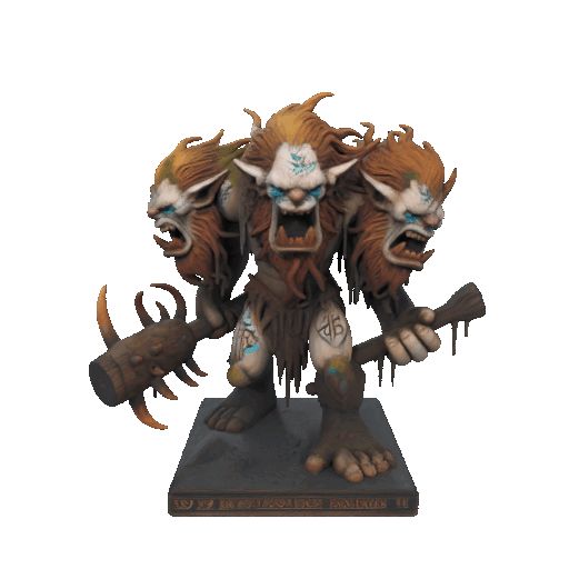 🧌 684 Three-Headed Troll - 3D-Printed Fantasy Statue with Club ...