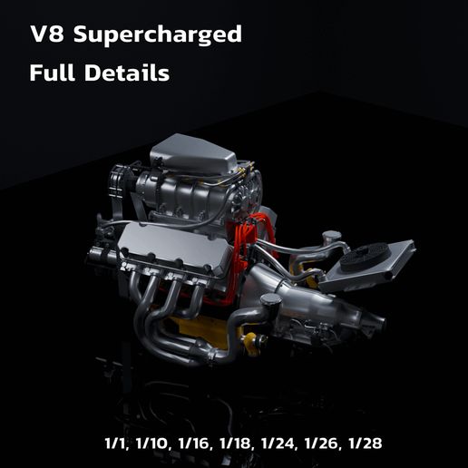 🚗 V8 Supercharger engine・ 3D File for 3D printing・Cults