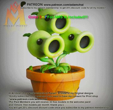 👾 Threepeater- Plants vs. Zombies(color 3MF for Bambu AMS Included ...
