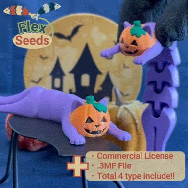 🎃 Flexi Pumpkin Cat Mark-Ⅱ (Print-in-place)・ STL File for 3D printing・Cults