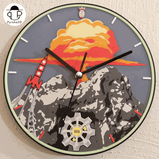 🕰️ Fallout themed Wall Clock with backlighting・ 3D File for ・Cults