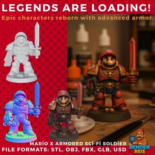 🫡 Mario x Armored Sci-Fi Soldier – Sci-Fantasy Fan Art Miniature・ STL ...