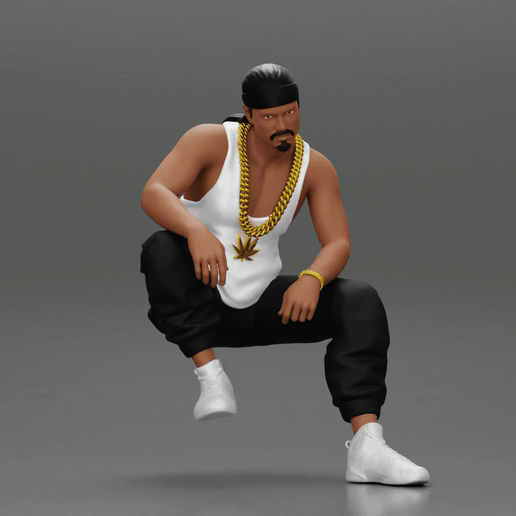3D file gangster homie in a gold chain and durag is sitting and ...