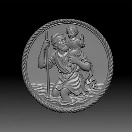 🪙 Saint Christopher Medallion – Religious Plaque Relief Round Pendant ...