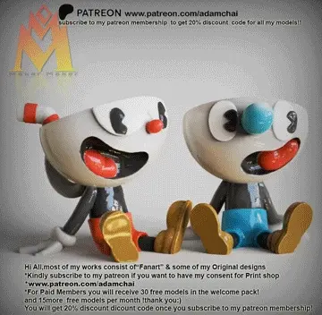 arquivo STL Cuphead y Mughead Maceta-Postura Sentado - Personajes de ...