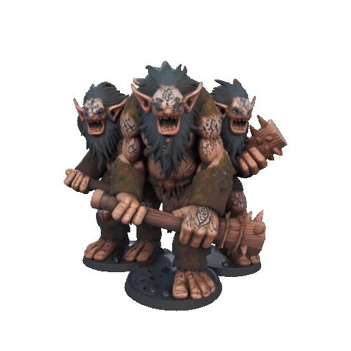 🧌 677 Three-Headed Troll - 3D-Printed Fantasy Statue with Club ...