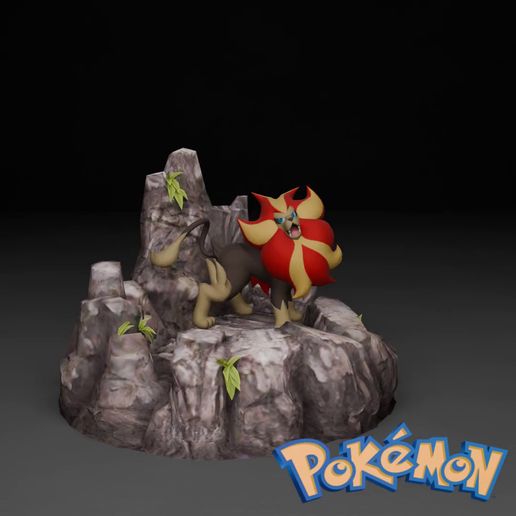 ♂️ Pyroar Macho Pokémon Figure with Rocky Base / Male Pyroar Pokémon ...