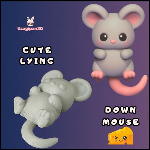 ⬇️ Cute Lying Down Mouse・ 3D File for 3D printing・Cults