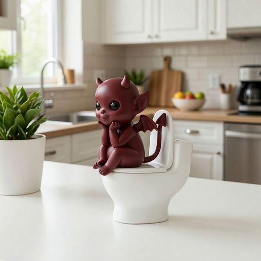 😈 Devil Toilet Figurine STL | Kawaii Demon Desk Statue | Digital ...