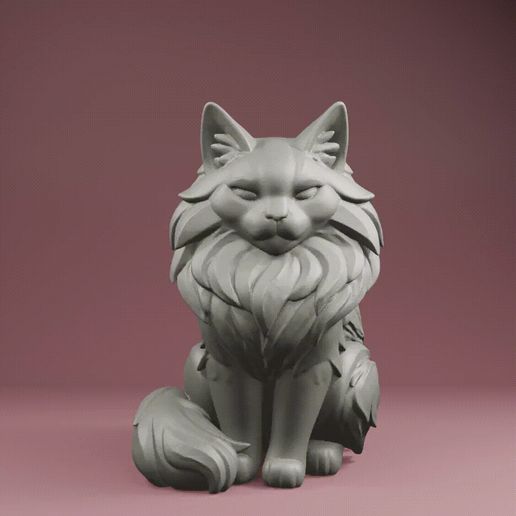 🐱 Stylized Fluffy Cat Sitting – 3D Printable STL Model・ STL File for 3D ...
