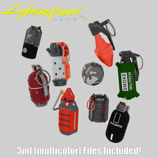🪖 Cyberpunk 2077 Full Grenade Bundle V4 / Military Airsoft Cosplay 3mf ...